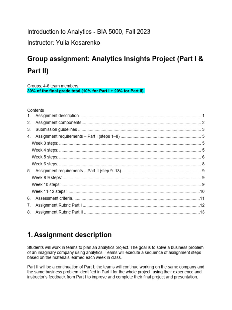 BIA 5000 Analytics Project Guide | PDF | Analytics