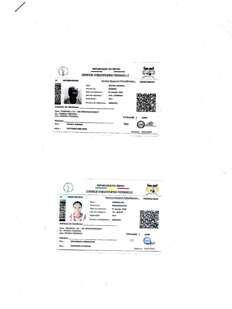 Carte CIP Couple KONDO Imorou | PDF