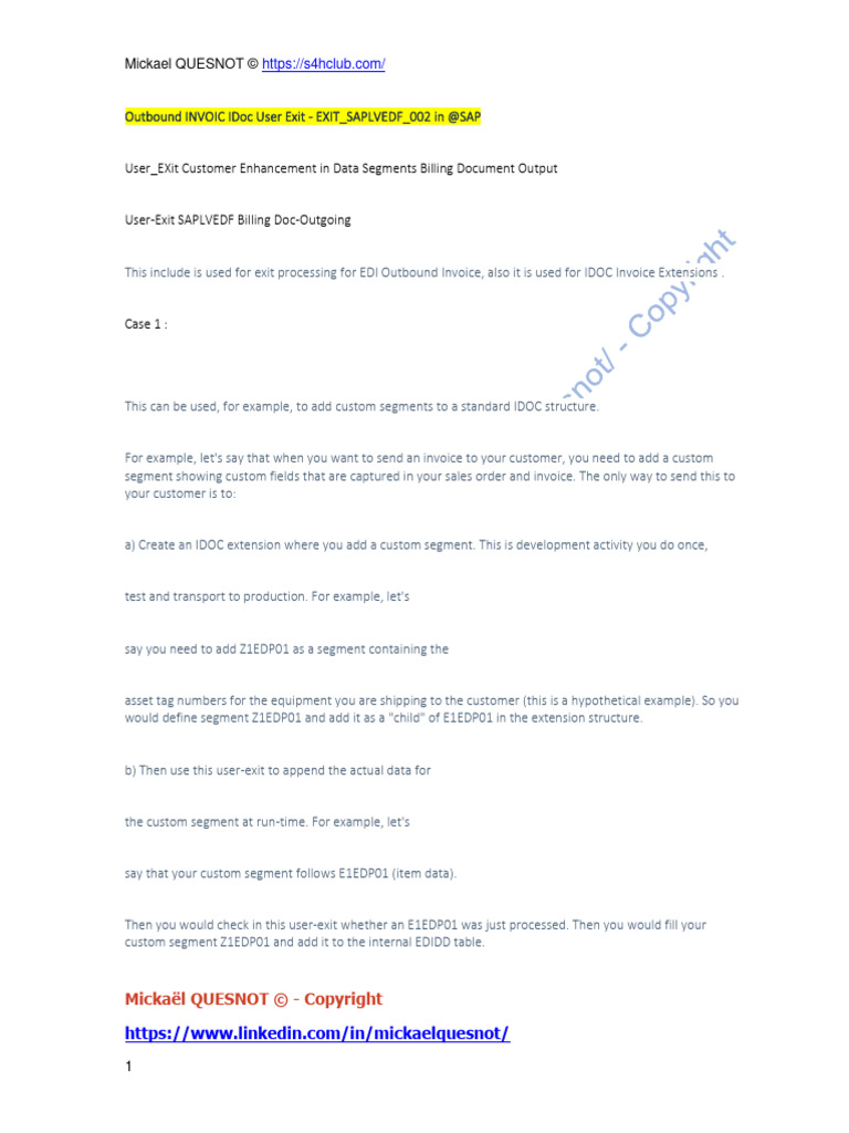 Idoc INVOIC UExit | PDF | Invoice | Information Technology