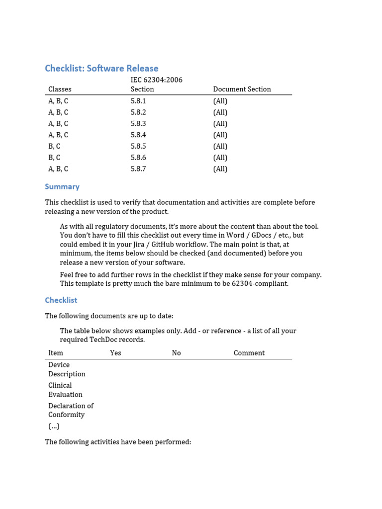 checklist-software-release | PDF | Source Code | Software Engineering