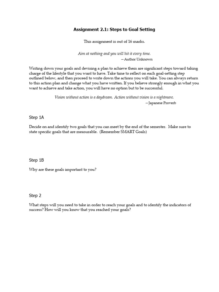 Assignment 2.1 - Steps To Goal Setting | PDF