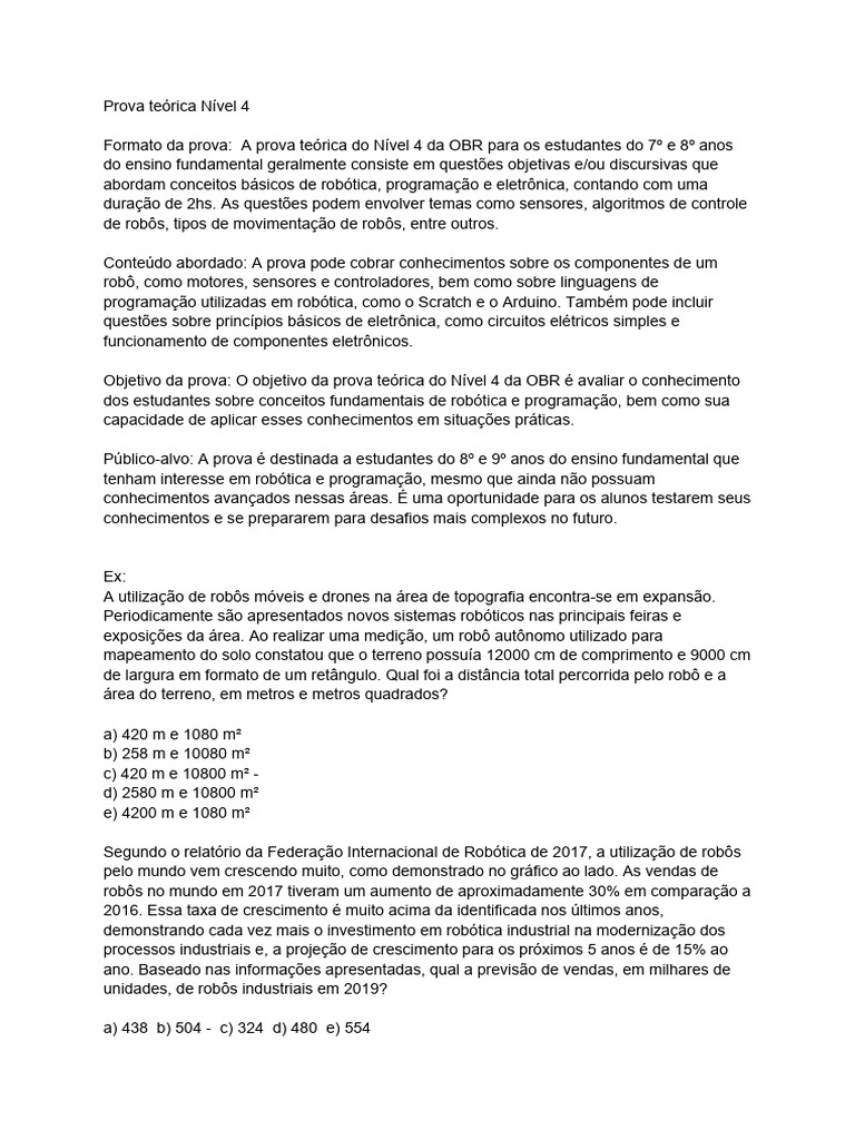Prova Teórica Nível 4: Robótica e Programação | PDF | Robô | Robótica