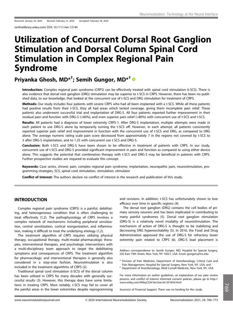 Utilization of Concurrent Dorsal Root Ganglion Stimulation and Dorsal ...