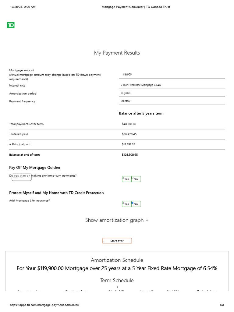 Mortgage Payment Calculator TD Canada Trust PDF Mortgages Fixed Rate Mortgage