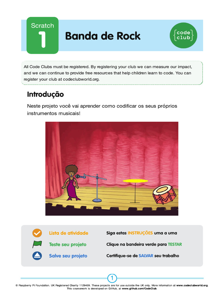 Scratch - aula 1 - Rock Band | PDF