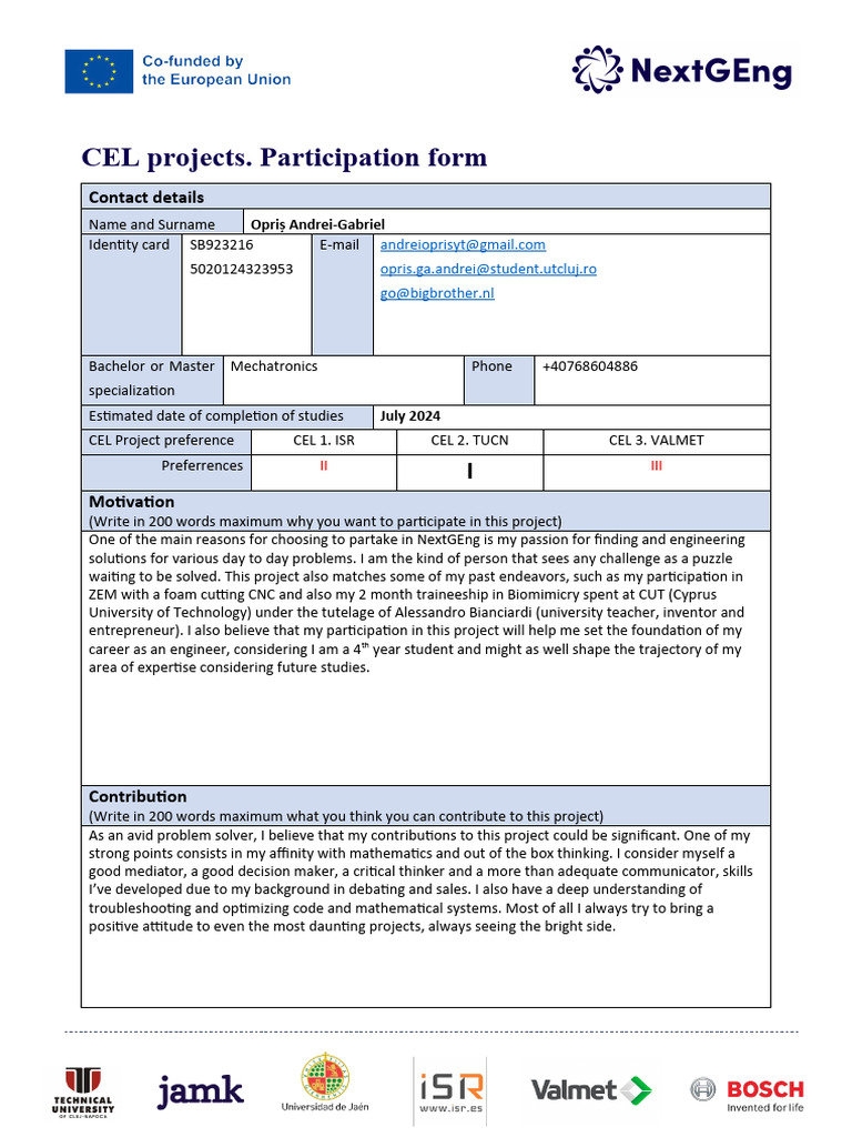 Engineering Student Project Form | PDF | Cognition