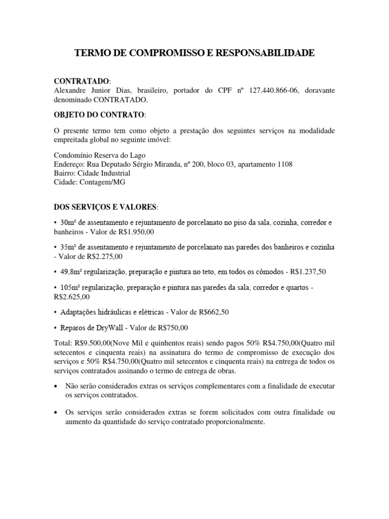 TERMO DE COMPROMISSO E RESPONSABILIDADE (1) | PDF