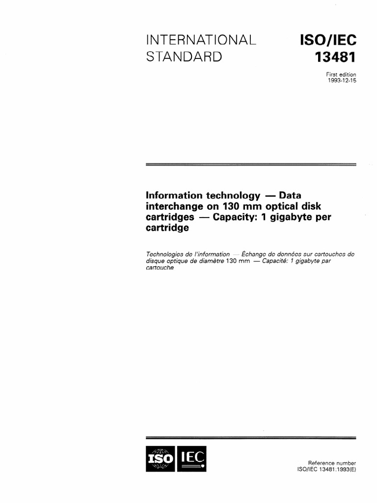 s022083 ISO IEC 13481 1993 (E) | PDF | Bit | Disk Storage
