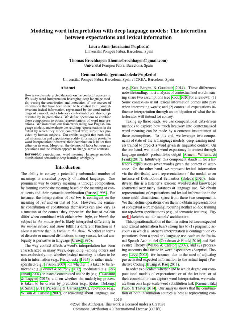 Modeling Word Interpretation With Deep Language Models: The Interaction Between Expectations and ...