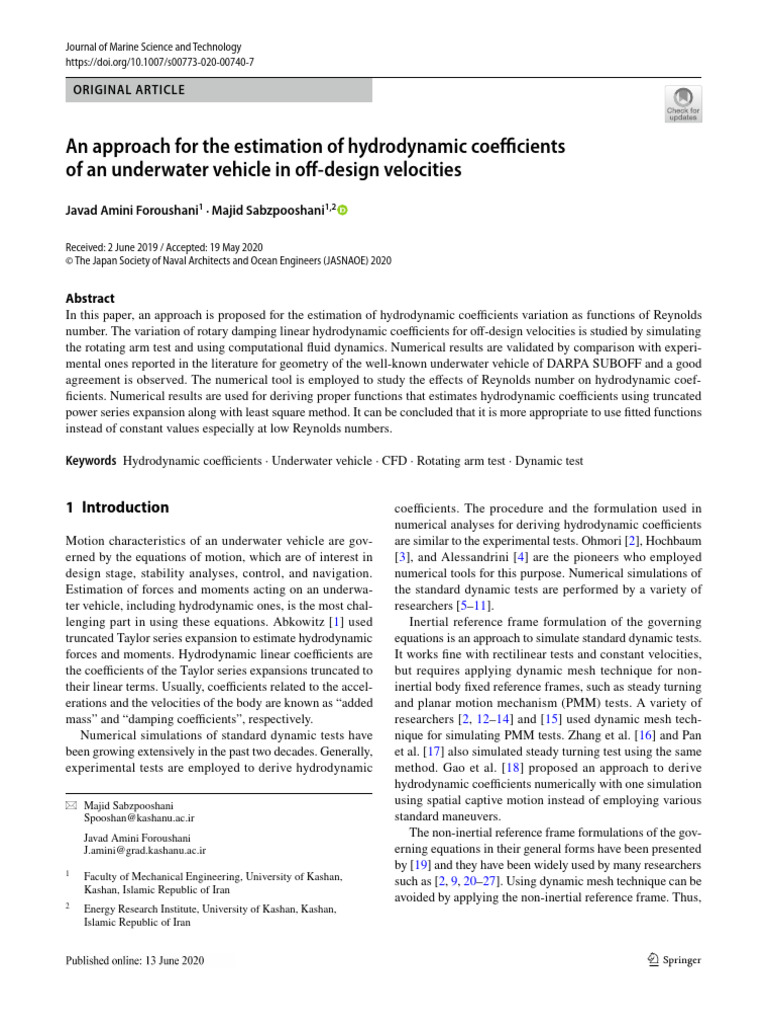 An Approach For The Estimation Of Hydrodynamic Coefcients Of An