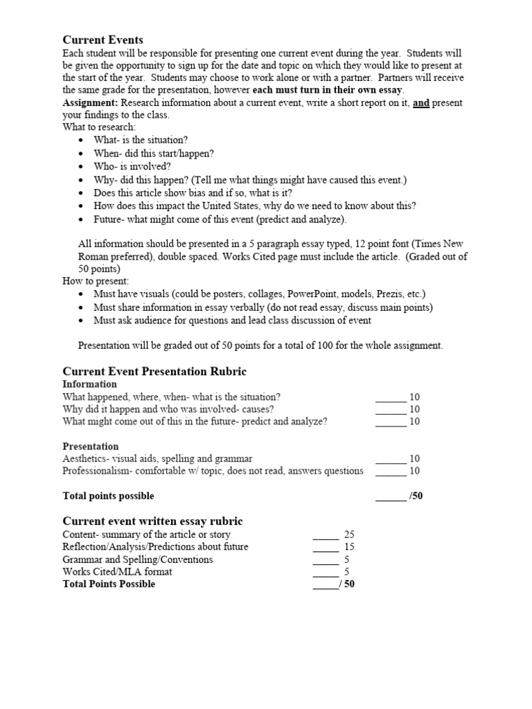 Current Events Assignment With Rubric | PDF | Career & Growth