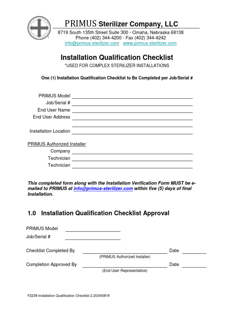 PRIMUS - Installation Qualification Checklist 2.20 - 2019 | PDF ...