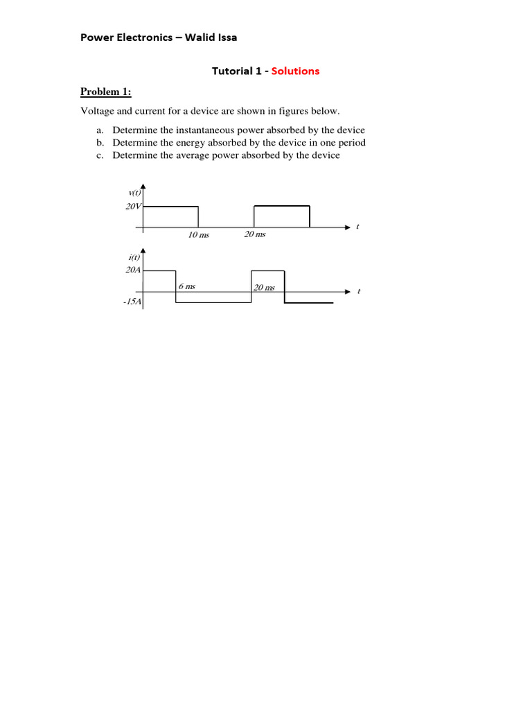 Tutorial 1 Solutions | PDF | Power Electronics | Electronics