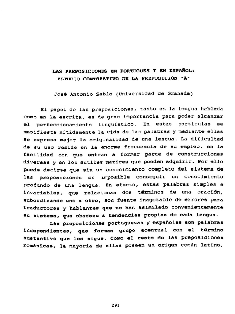 Las Preposiciones en Portugués y Español | PDF