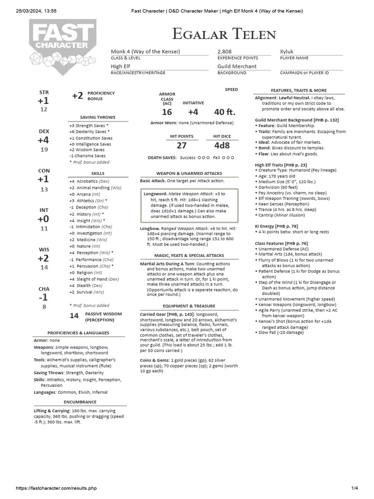 High Elf Monk 4 (Way of The Kensei) | PDF | Dungeons & Dragons ...