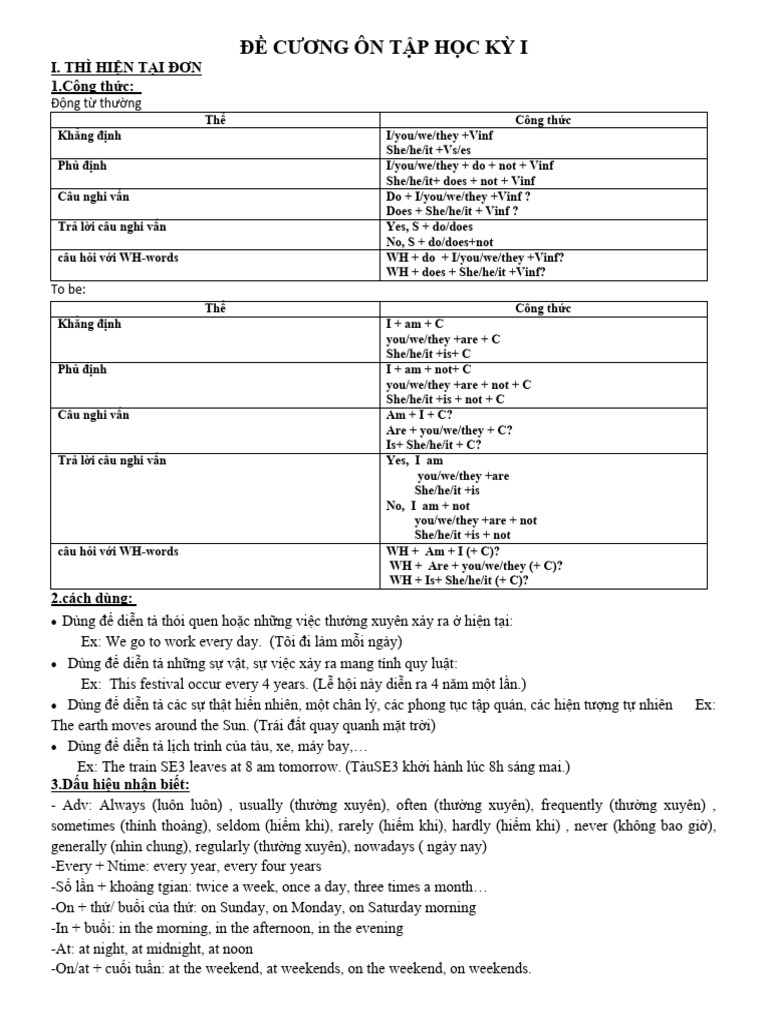 De Cuong On Tap Hoc Ky 1 Anh 7 Thi Diem Co Ly Thuyet | PDF