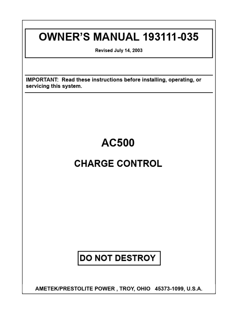 193 - 035 Ac500 Owners Manual | PDF | Battery Charger | Electrical ...