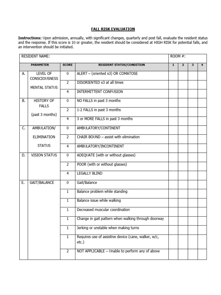 Fall Risk Evaluation Tool and Guidelines | PDF | Clinical Medicine ...