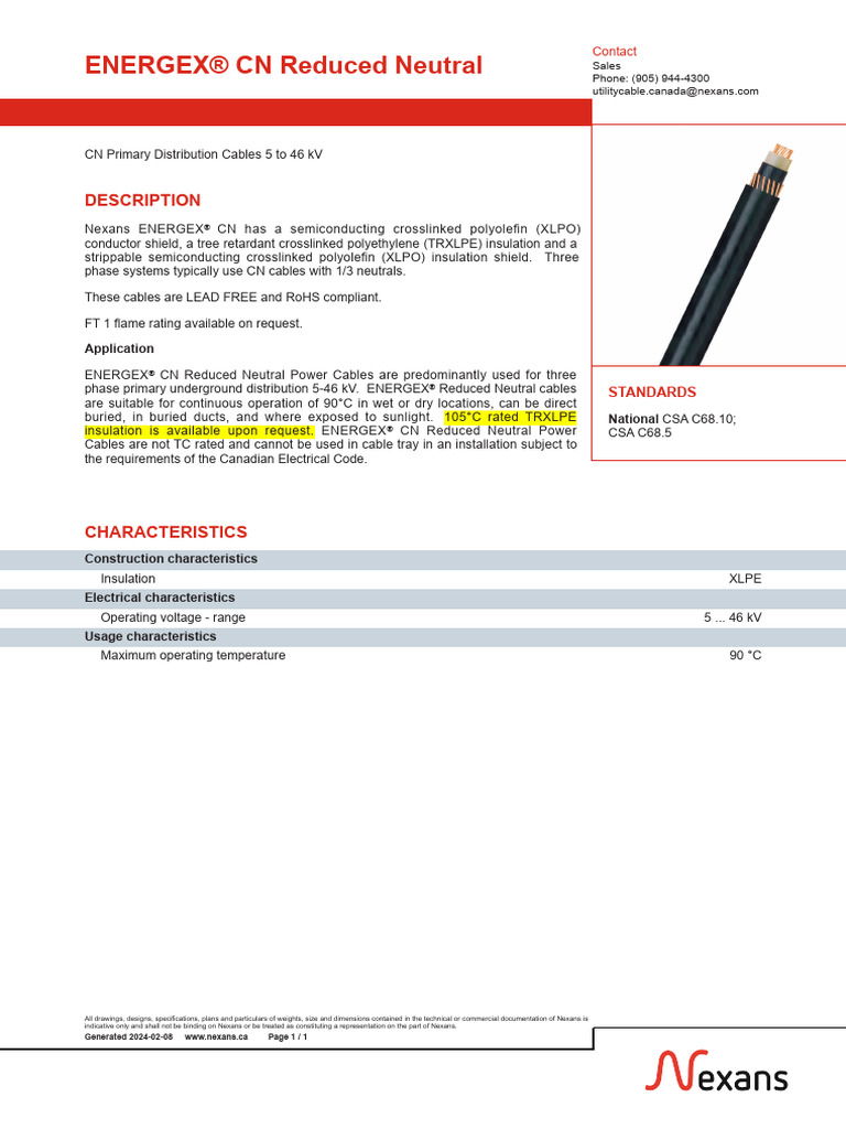 Nexans - ENERGEX CN Reduced Neutral | PDF | Insulator (Electricity) | Electrical Equipment