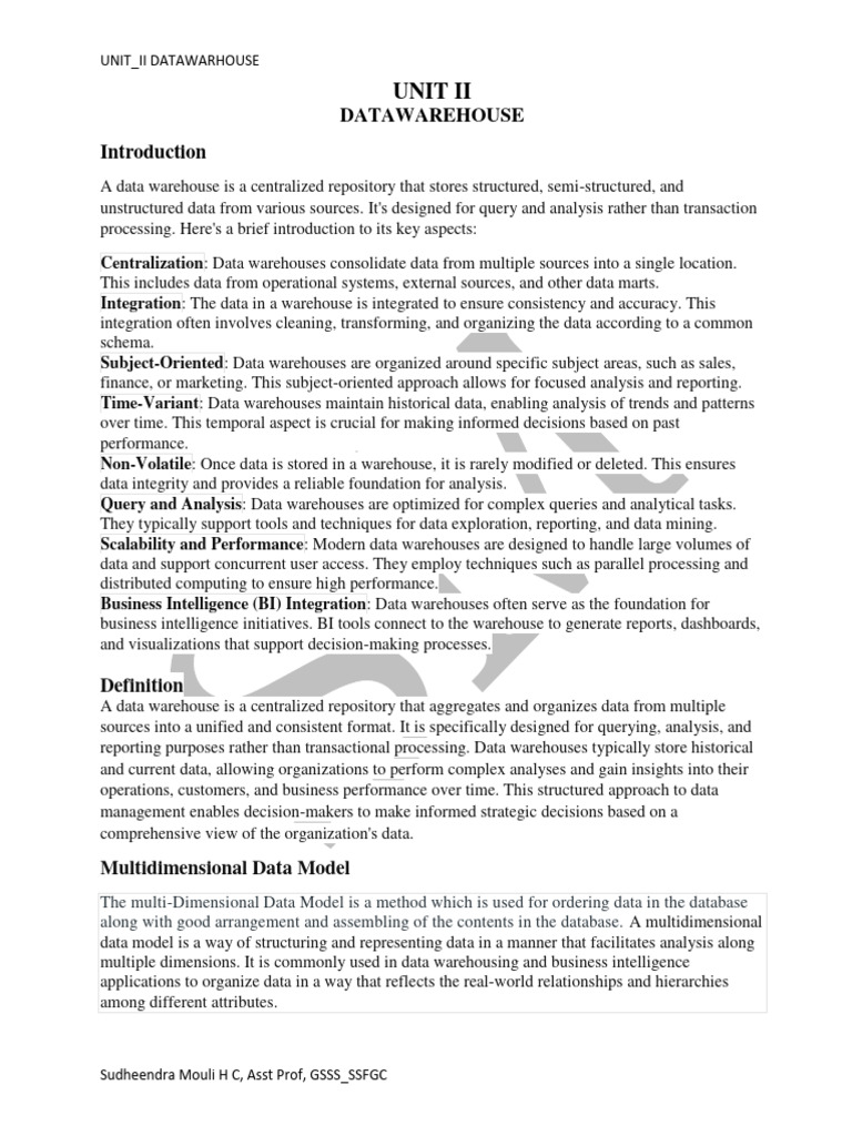 Unit_II_DW | PDF | Data Warehouse | Business Intelligence