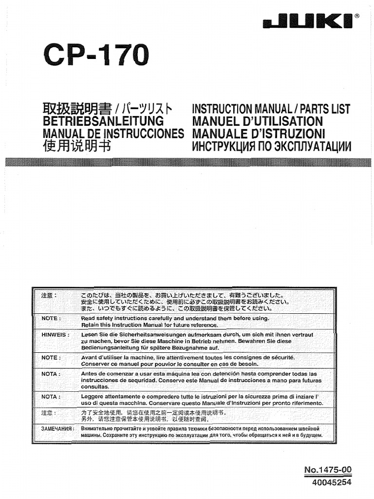 CP 170, Instruction+manual, 40045254 (No.1475 00) | PDF