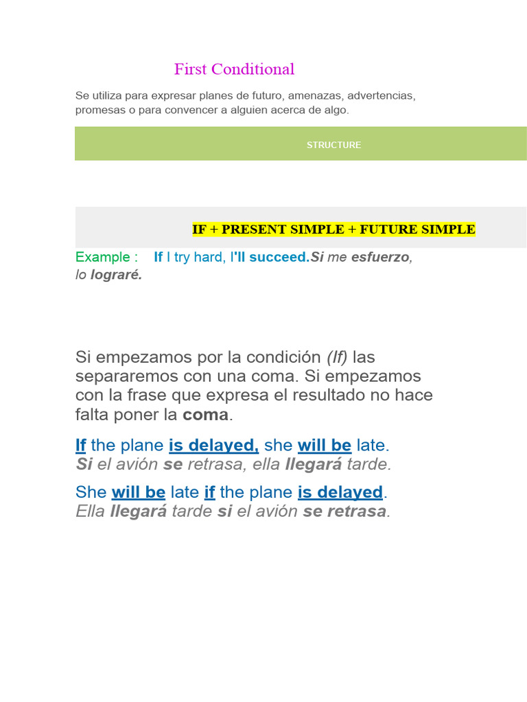 Uso del Primer Condicional y Adverbios de Grado | PDF