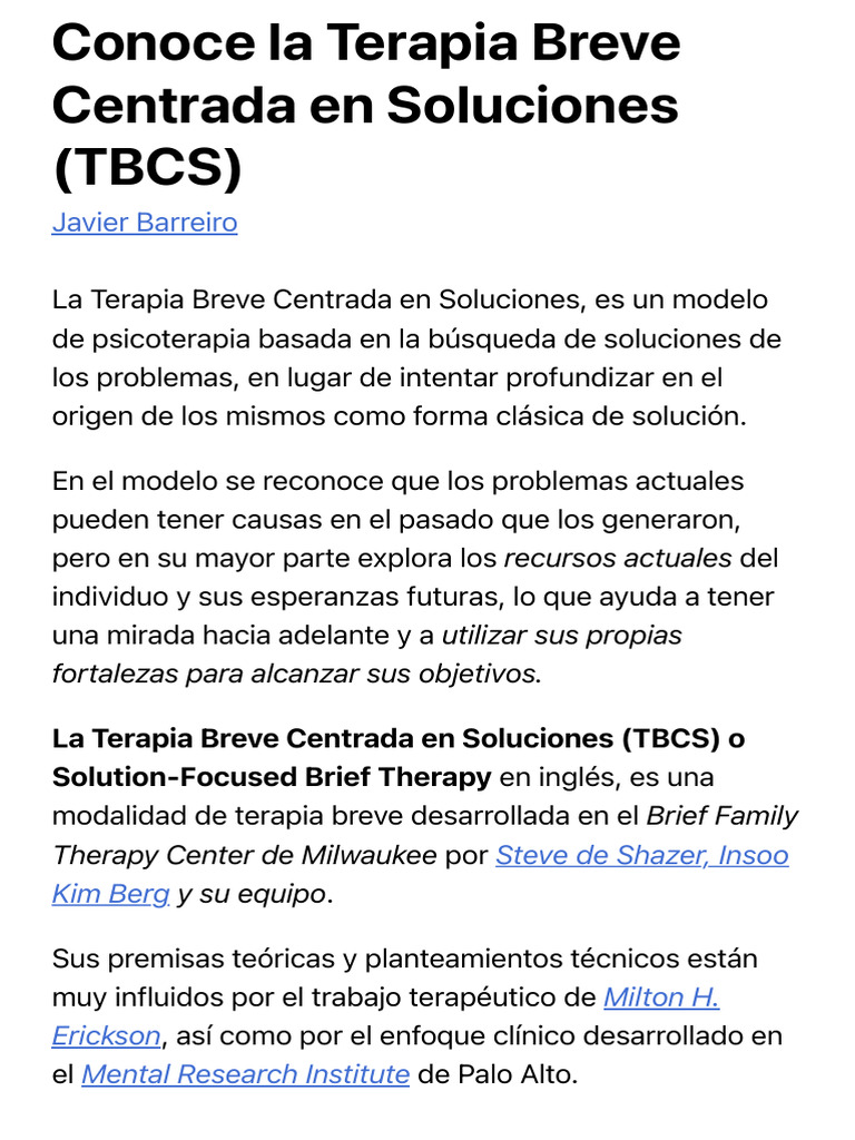 Terapia Breve Centrada en Soluciones (TBCS) - Barreiro Psicología Blog | PDF | Psicoterapia ...