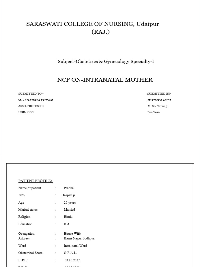 PDF NCP For Intranatal Mother | PDF | Childbirth | Fetus