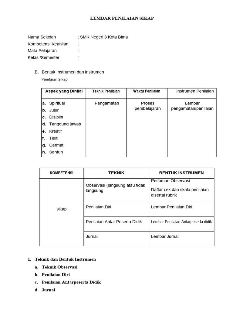 Format Penilaian Sikap | PDF