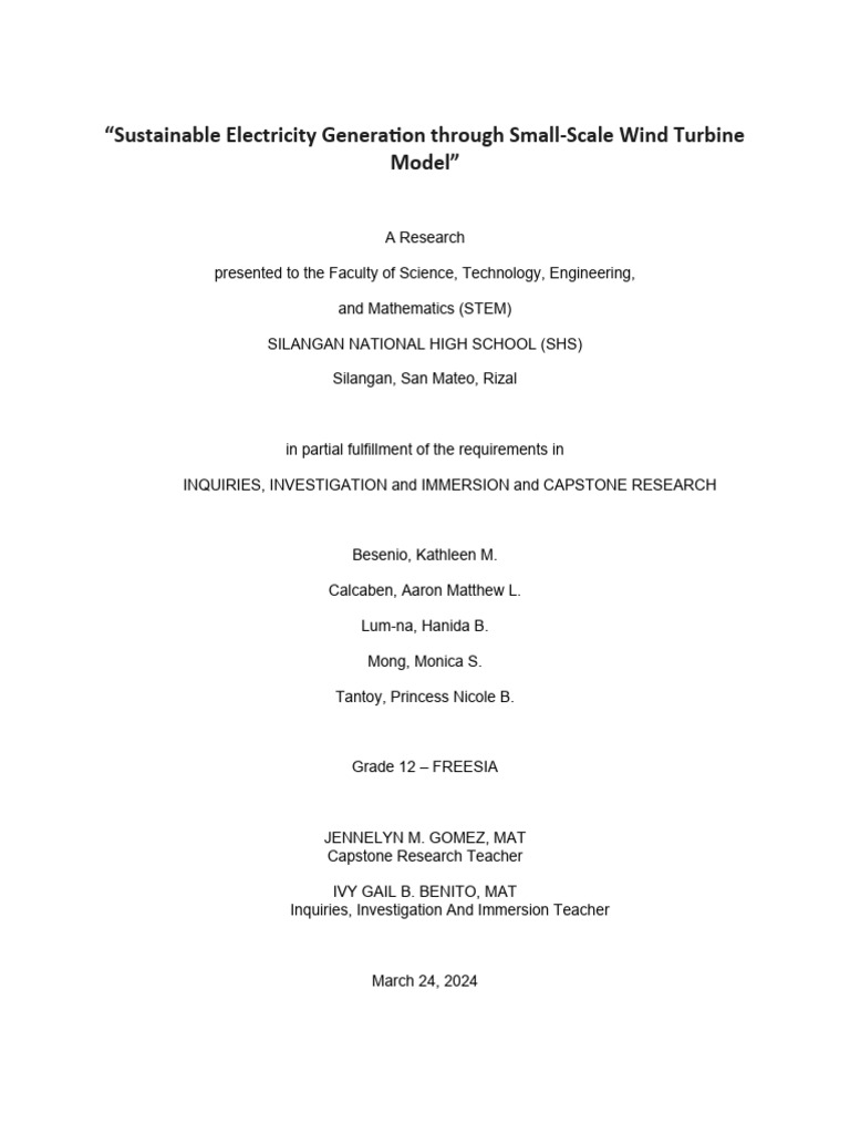 Sustainable Electricity Generation Through Small-Scale Wind Turbine ...