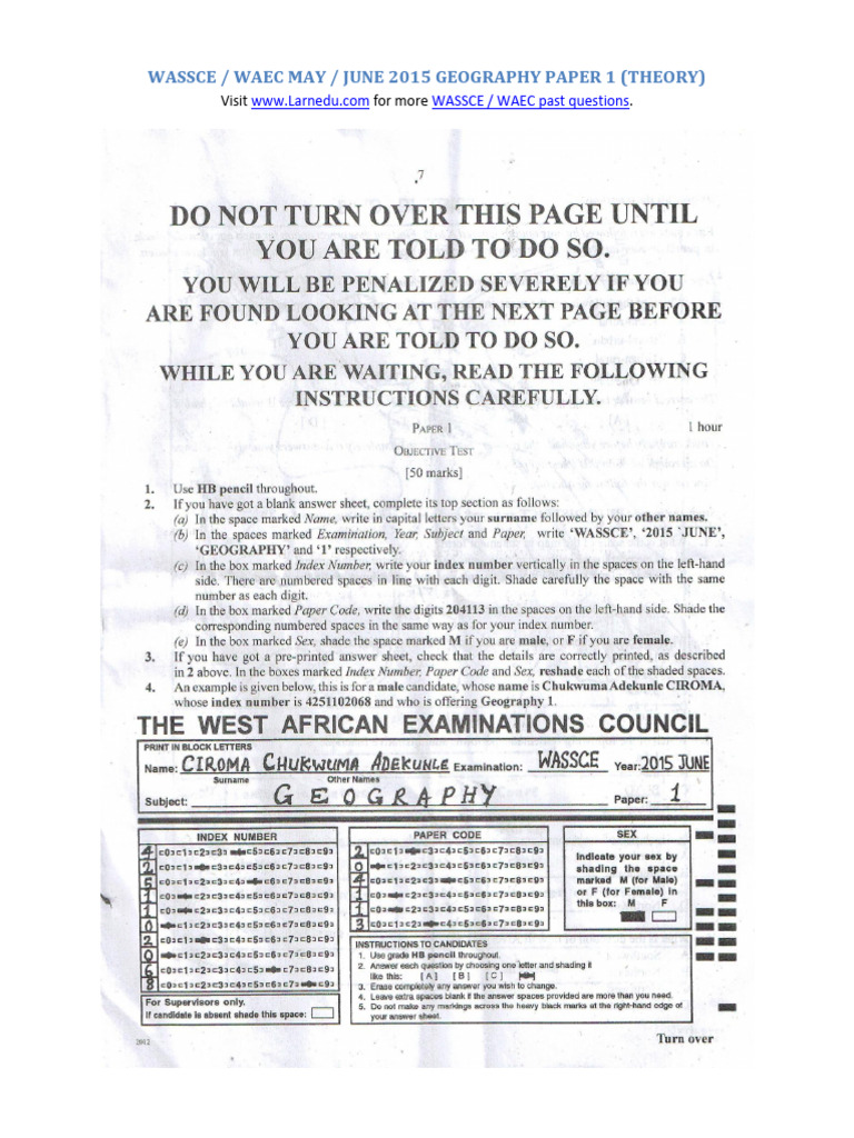 2015 WAEC Geography Paper 1 Theory | PDF