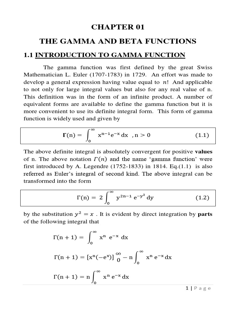 Chapter 01 The Gamma and Beta Functions 01 $cotha76$ | PDF | Function (Mathematics) | Discrete ...