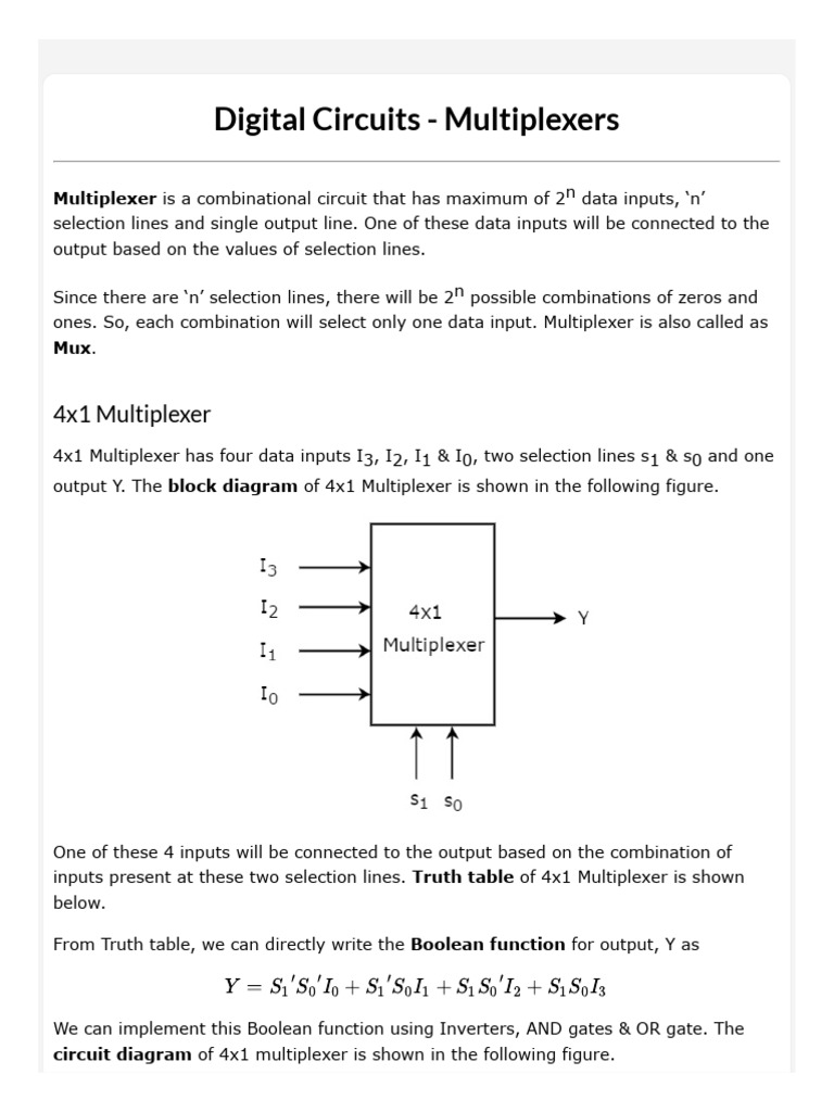 Digital Circuits - Multiplexers | PDF | Computer Engineering | Multiplexing