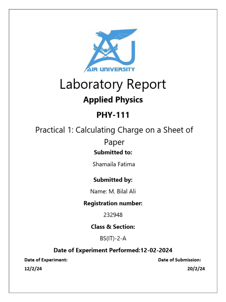 Charge Calculation on Paper Experiment | PDF | Electric Charge | Force