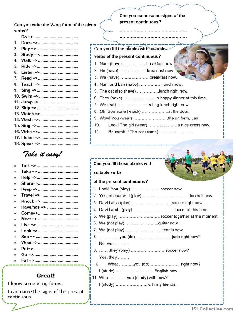 Present Continuous With Action Verbs | PDF