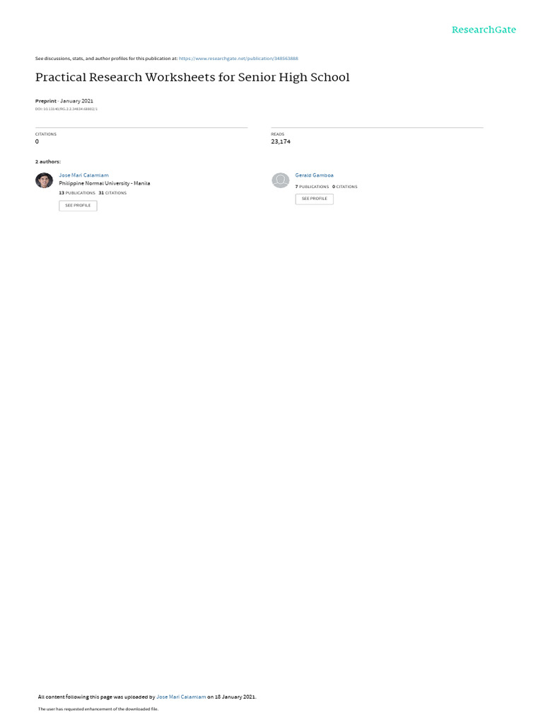 Practical Research Worksheets For Senior Highschool | PDF | Level Of ...