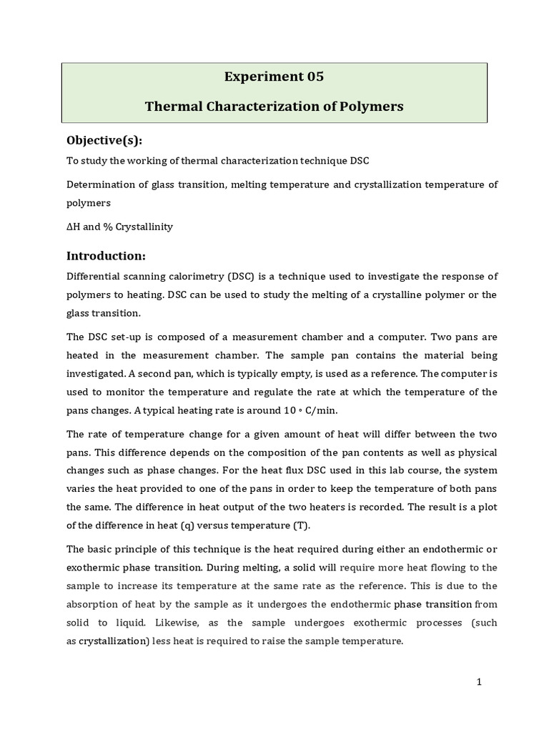 5 - Experiment # 05 - Thermal Characterization of Polymers | PDF | Differential Scanning ...