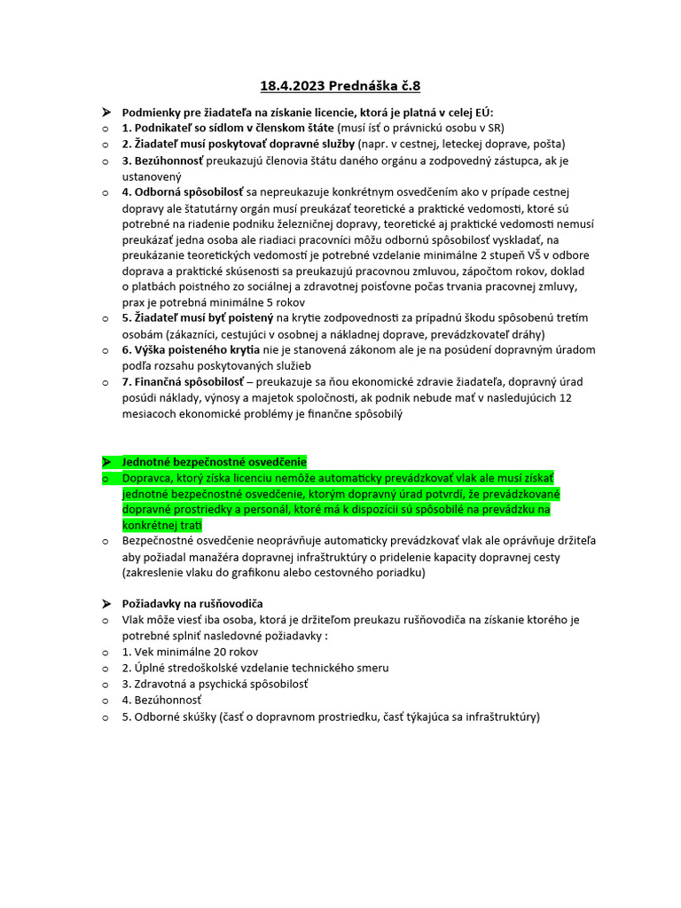 18.4.2023 Prednáška č.8: Podmienky Pre Žiadateľa Na Získanie Licencie ...