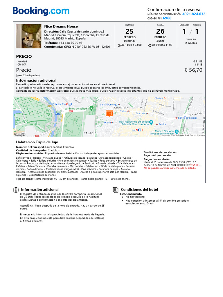 Reserva Habitación Triple Lujo en Madrid | PDF