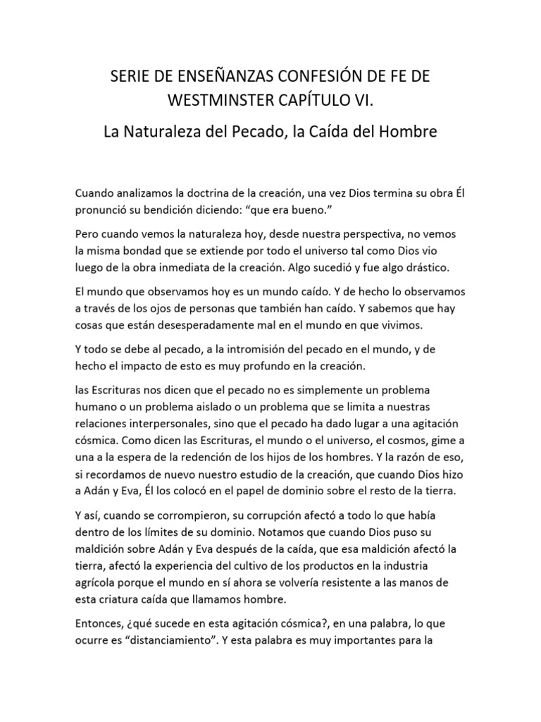 Serie de Enseñanzas Confesión de Fe de Westminster - 11 | PDF | Pecado ...