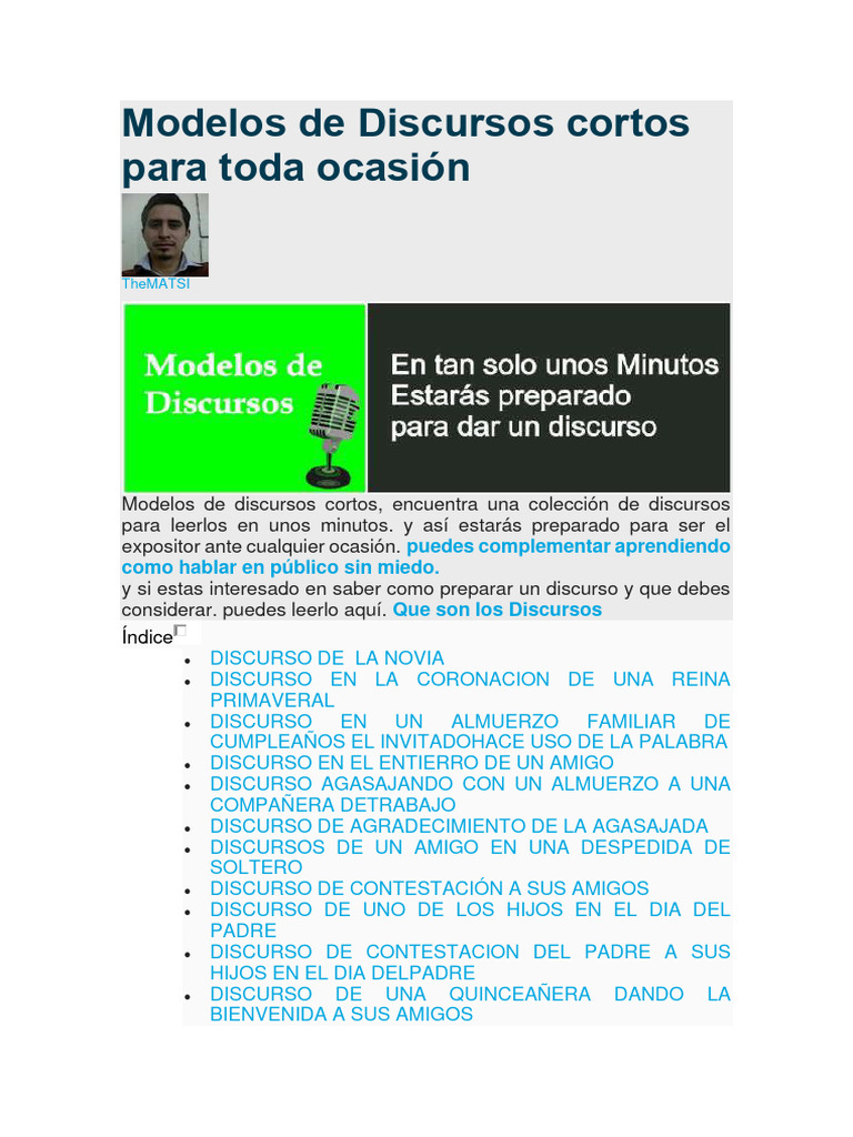 Modelos de Discursos Cortos para Toda Ocasión | PDF | Amor | Gratitud