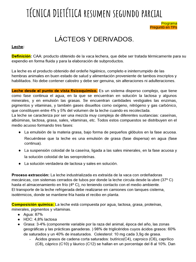 TÉCNICA DIETÉTICA Resumen Segundo Parcial | PDF