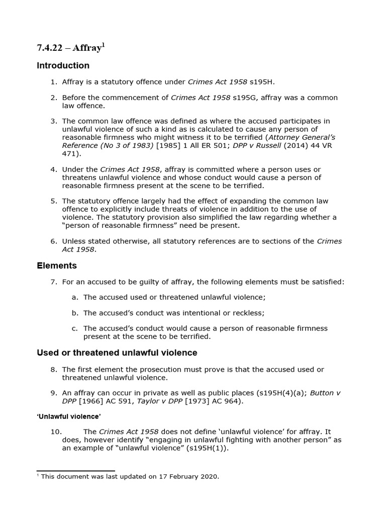 7.4.22 - Affray: Reference (No 3 of 1983) (1985) 1 All ER 501 DPP V ...