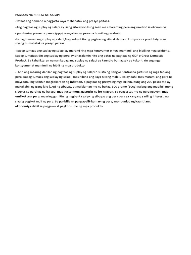 Pagtaas NG Suplay NG Salapi | PDF