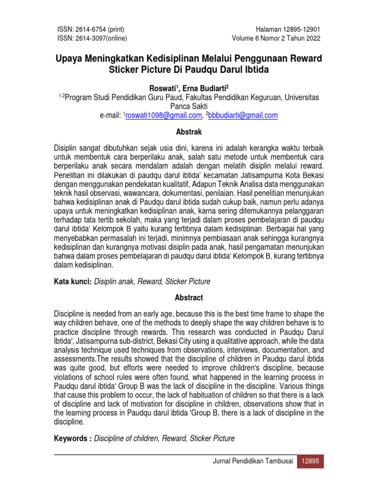 Upaya Meningkatkan Kedisiplinan Melalui Penggunaan Reward Sticker Picture Di Paudqu Darul Ibtida ...