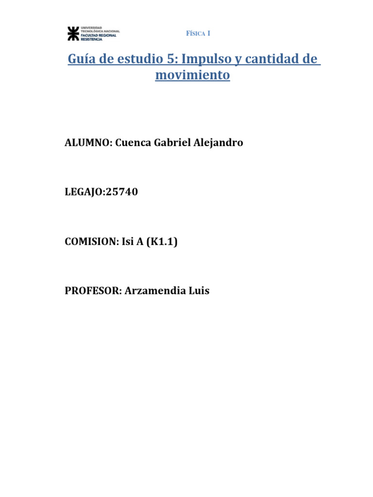 Guía de Estudio 5 | PDF | Impulso | Física Aplicada e Interdisciplinaria