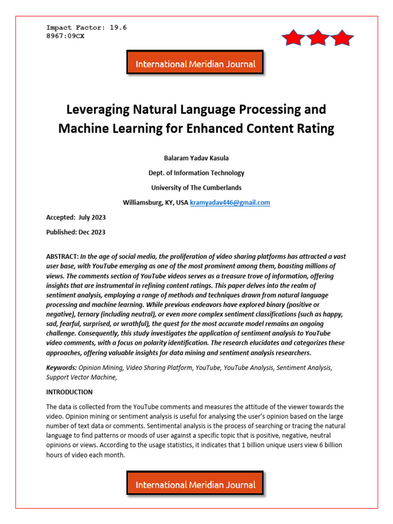 Leveraging Natural Language Processing and Machine Learning For Enhanced Content Rating | PDF ...