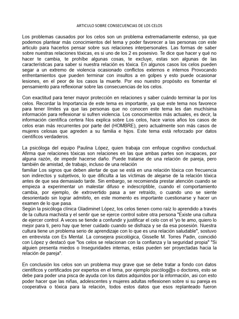 Articulo Sobre Consecuencias de Los Celos | PDF