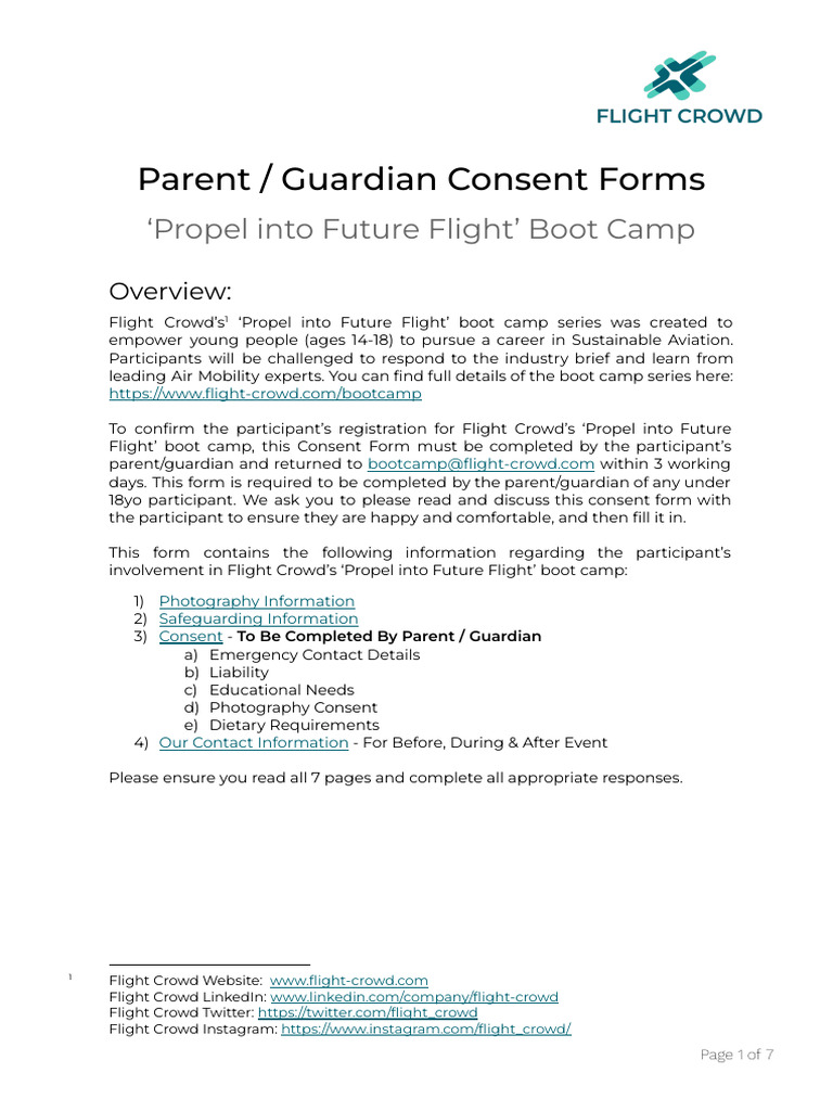 Parent - Guardian Consent Form Flight Crowd Boot Camp | PDF