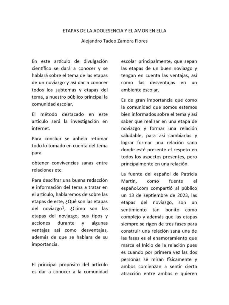 Etapas de La Adolesencia y El Amor en Ella | PDF | Amor | Conocimiento